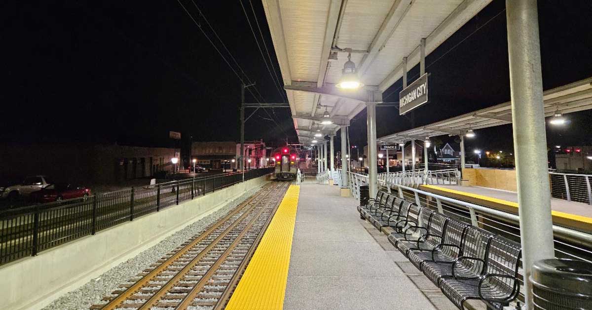 First train departs from Michigan City on new double track